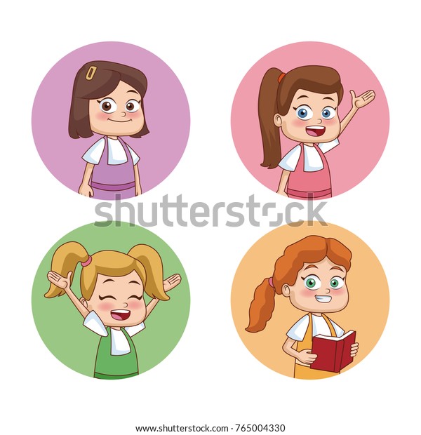 Students Kids Round Icons Stock Vector (Royalty Free) 765004330 ...