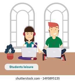 Students Relaxing Together Vector Illustration Stock Vector (Royalty ...