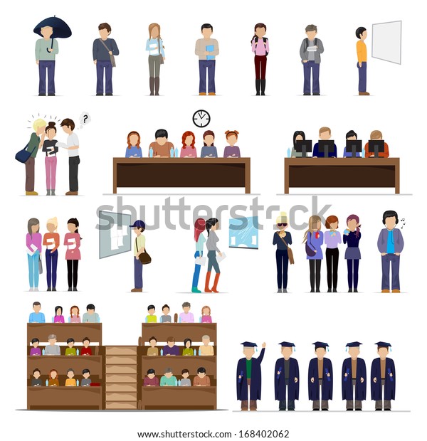 Students University Different Situations Isolated On Stock Vector ...