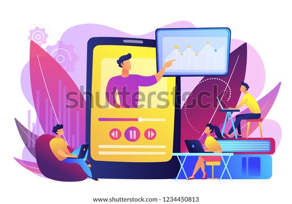 Students Watching Online Training Video Teacher: เวกเตอร์สต็อก (ปลอดค่า ...