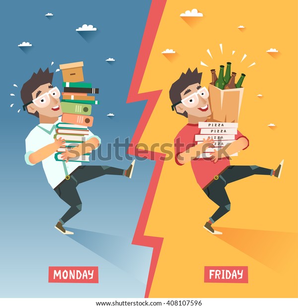 Students Week Concept Overwhelmed Student Pile Stock Vector (Royalty ...