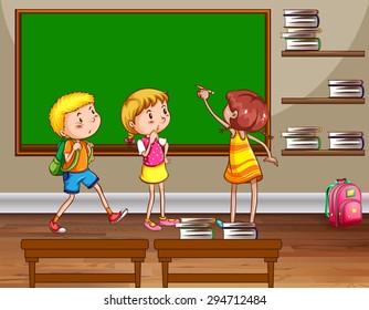 Students Writing On Board Classroom Stock Vector (Royalty Free ...