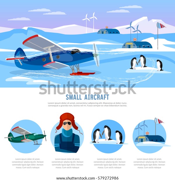 Study of the Arctic and Antarctic, flight to North Pole. Small aircraft ...