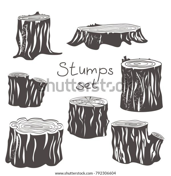 Stumps Black White Line Engraved Silhouettes Stock Vector (Royalty Free ...