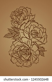 Stylish Contour Roses Created By Line Stock Vector (Royalty Free ...