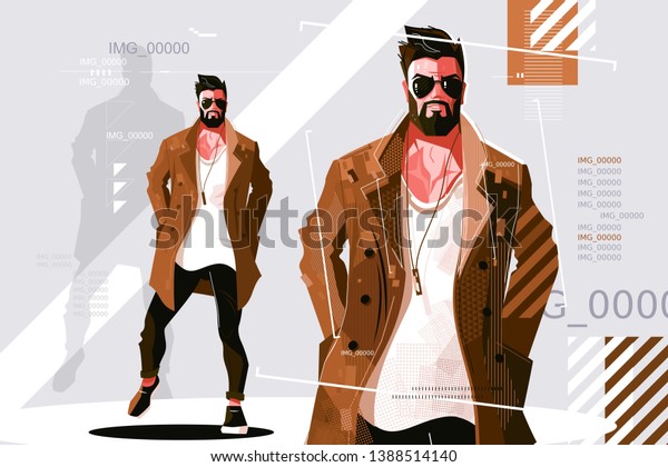 Stylish Guy Coat Vector Illustration Bearded: vetor stock (livre de ...