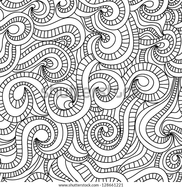 Stylish Seamless Abstract Handdrawn Waves Doodle 스톡 벡터(로열티 프리 ...