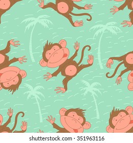 Stylish Seamless Texture Doodled Cartoon Monkey: เวกเตอร์สต็อก (ปลอดค่า ...