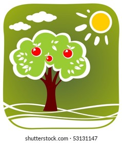 Stylized Apple Tree Sun On Green Stock Vector (Royalty Free) 53131147 ...