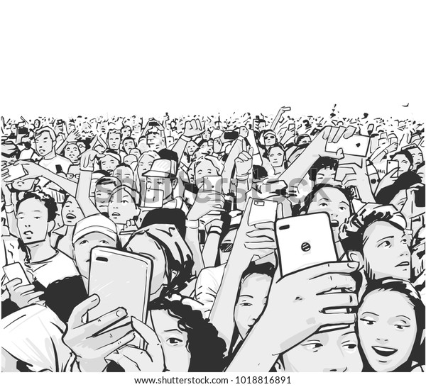 Stylized Drawing Party Crowd Concert Cheering Stock Vector (Royalty ...