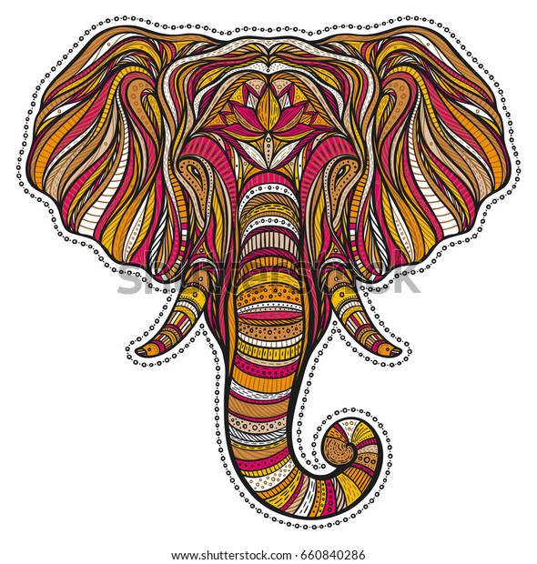 Stylized Ethnic Boho Elephant Portrait Isolated Stock Vector (Royalty ...