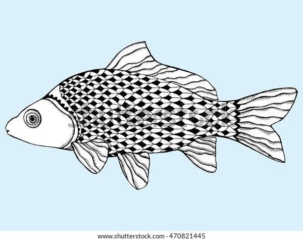 Stylized Fish Carp River Fish Black 스톡 벡터(로열티 프리) 470821445