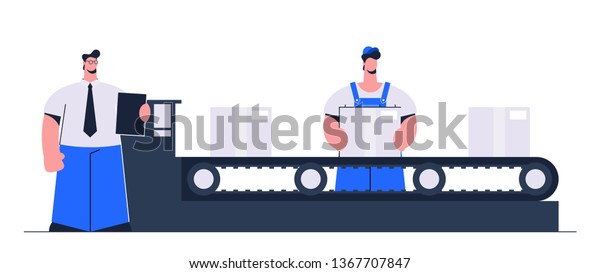 Stylized Flat Characters Factory Workers Conveyor Stock Vector (Royalty ...