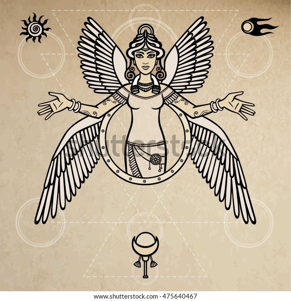 Stylized Goddess Ishtar Character Sumerian Mythology庫存向量圖 (免版稅) 475640467