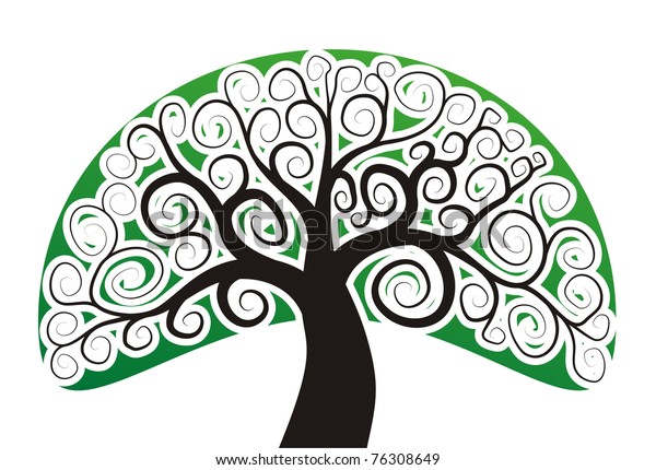 Stylized Green Tree Spiral Branches Stock Vector (Royalty Free) 76308649