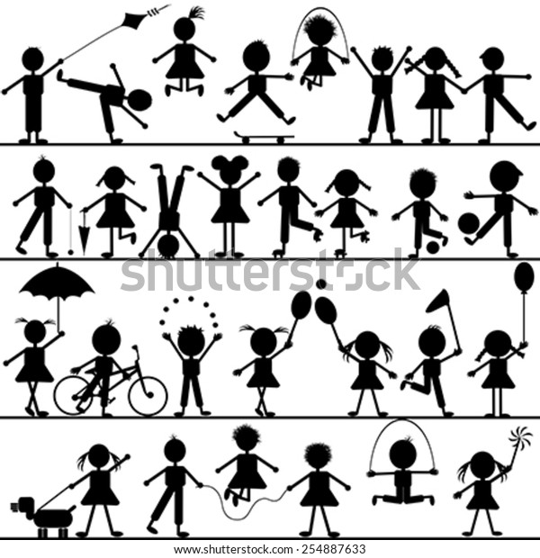 Stylized Hand Drawn Children Playing Stock Vector (Royalty Free ...