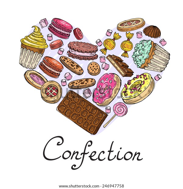 Stylized Heart Hand Drawn Colored Confection Stock Vector (Royalty Free ...