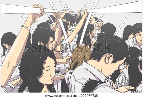Stylized Illustration Packed Subway Rush Hour Stock Vector (Royalty ...