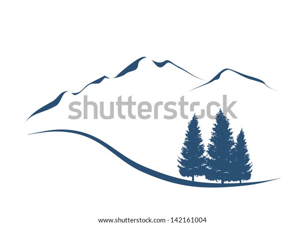 illustrazione stilizzata che mostra un paesaggio alpino con montagne e ...