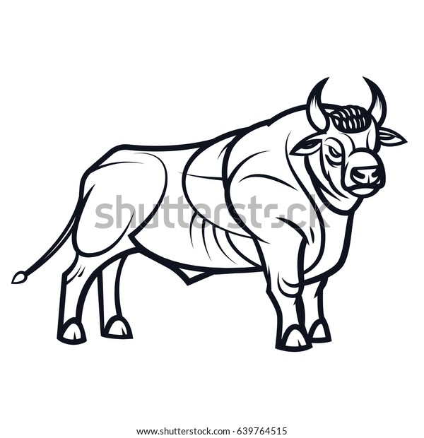 Stylized Linear Drawing Powerful Standing Bull Stock Vector (Royalty ...
