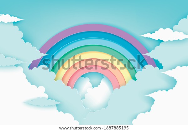 Stylized Paper Cutout Rainbow Clouds Background Stock Vector (Royalty ...
