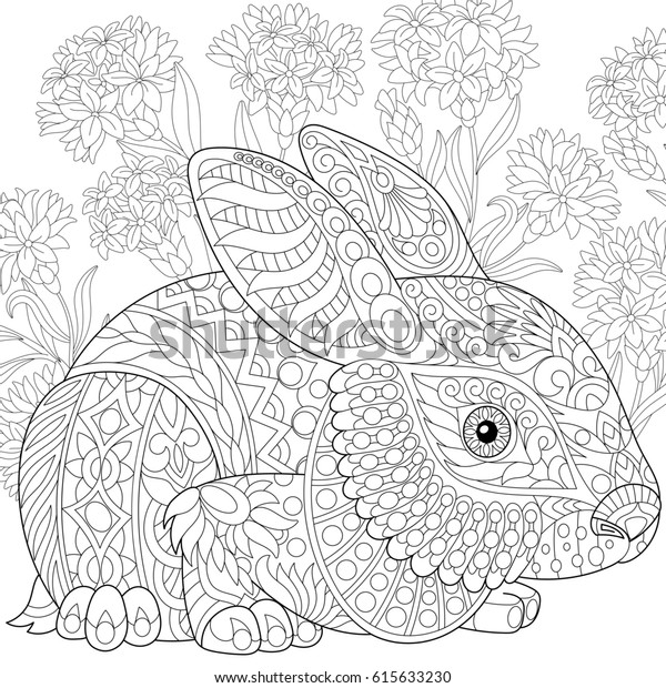 Stylized Rabbit Bunny Hare Cornflowers Freehand Stock Vector (Royalty ...