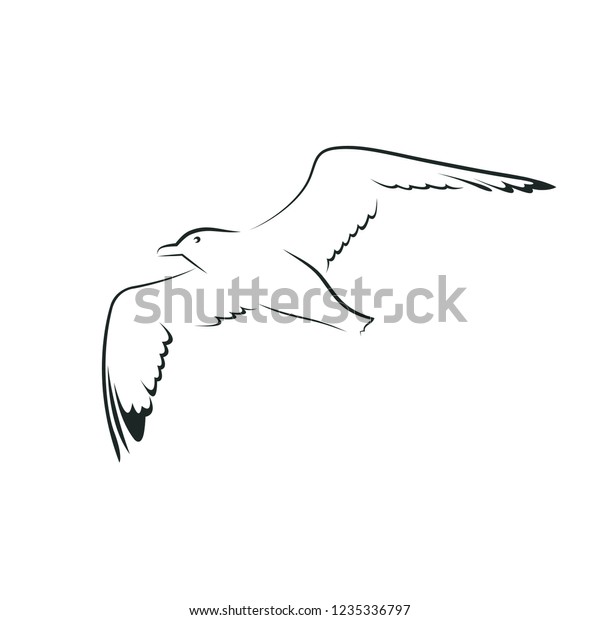 Stylized Seagull Flying Isolated On White Stock Vector (Royalty Free ...