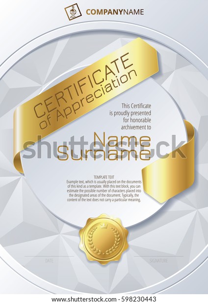 Stylized Template Certificate Appreciation Ribbons Golden: เวกเตอร์ ...
