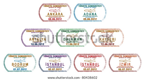 Stylized Turkish Passport Stamp Set Vector Stock Vector (Royalty Free ...