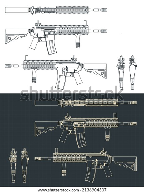 Stylized Vector Illustration Blueprints Assault Rifle: เวกเตอร์สต็อก ...