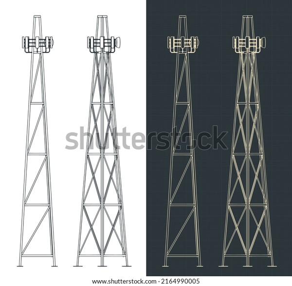 Stylized Vector Illustration Blueprints Cell Tower: เวกเตอร์สต็อก (ปลอด ...