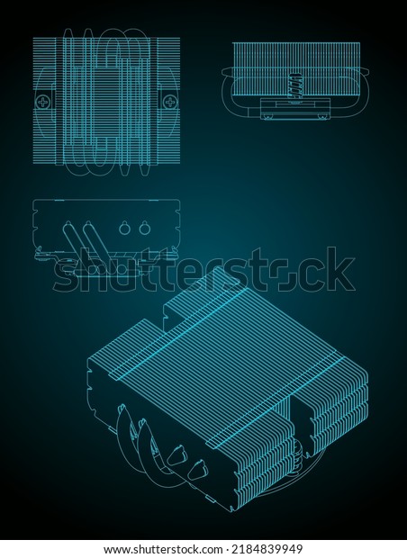 Stylized Vector Illustration Blueprints Cpu Cooler: เวกเตอร์สต็อก (ปลอดค่าลิขสิทธิ์) 2184839949 ...