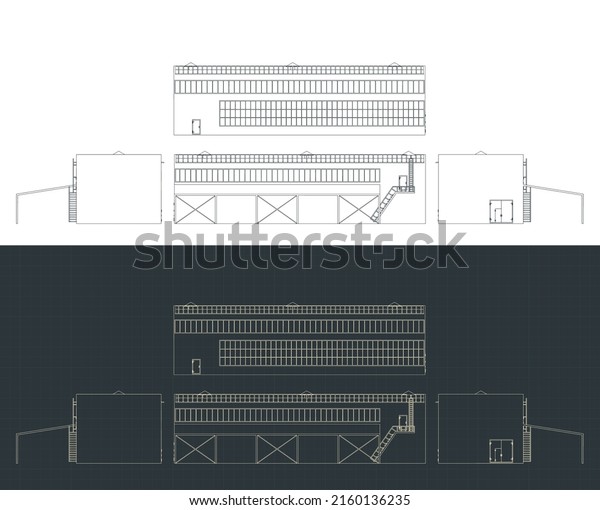 Stylized Vector Illustration Blueprints Factory Building Stock Vector ...