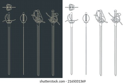 Stylized Vector Illustration Blueprints Rapier Sword Stock Vector ...