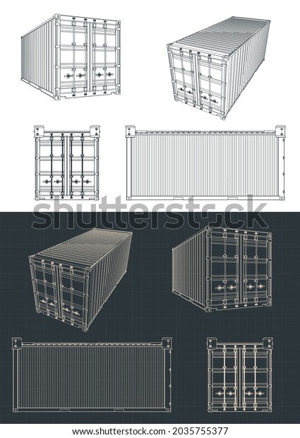 Stylized Vector Illustration Blueprints Shipping Container: vetor stock ...