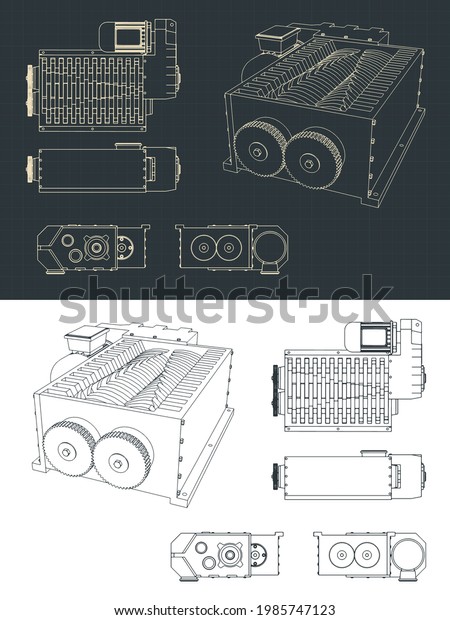 Stylized Vector Illustration Blueprints Shredder Machine Stock Vector ...