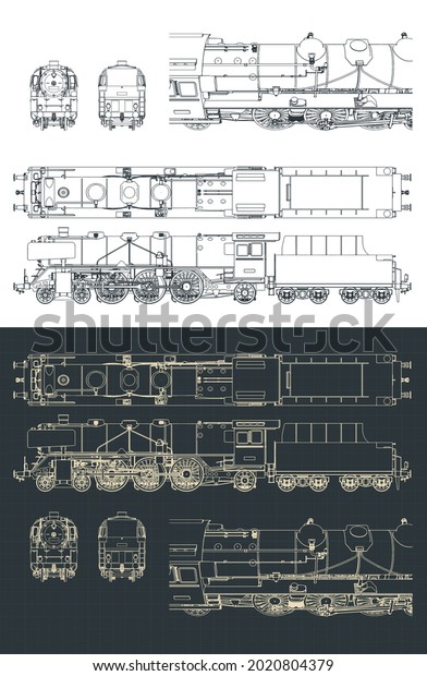 Stylized Vector Illustration Blueprints Steam Locomotive Stock Vector ...