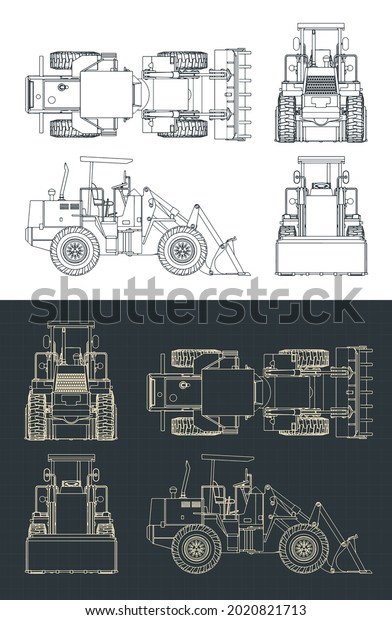 Stylized Vector Illustration Blueprints Wheel Loader: เวกเตอร์สต็อก ...