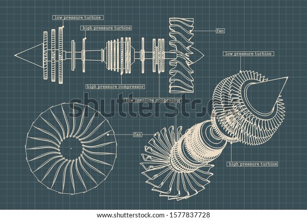 Stylized Vector Illustration Drawings Jet Engine Stock Vector (Royalty ...