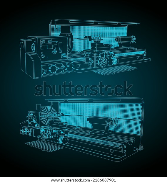 Stylized Vector Illustration Drawings Milling Machine: เวกเตอร์สต็อก ...