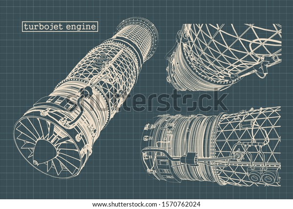 Stylized Vector Illustration Drawings Turbojet Engine: เวกเตอร์สต็อก ...