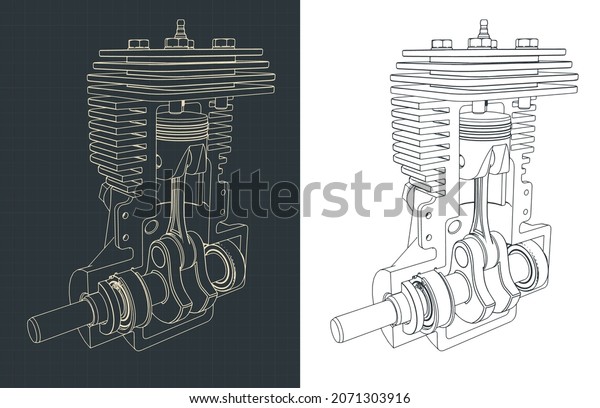 Stylized Vector Illustration Drawings Twostroke Engine Stock Vector ...