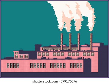 Stylized Vector Illustration Factory Retro Style: vector de stock ...