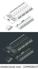 Stylized Vector Illustration Isometric Blueprints Relays Stock Vector ...