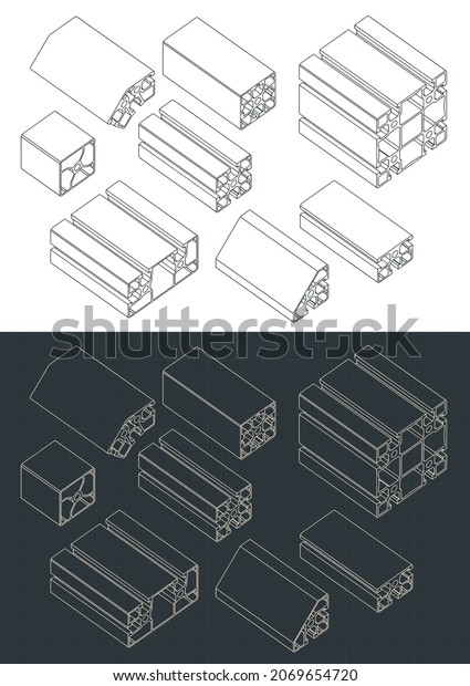 Stylized Vector Illustration Isometric Blueprints Frame Stock Vector ...