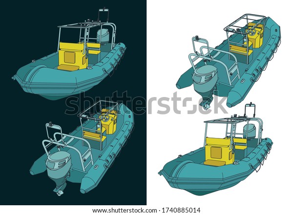 Stylized Vector Illustration Rigid Inflatable Boat Stock Vector ...