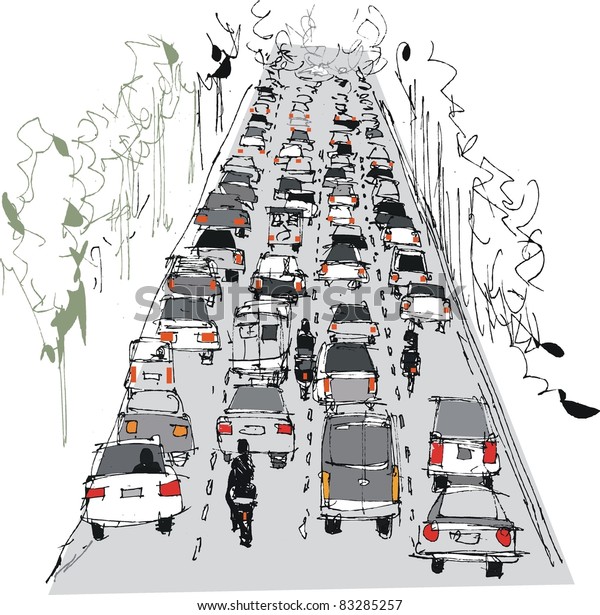 Stylized Vector Illustration Traffic Congestion On Stock Vector ...