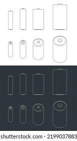Stylized Vector Illustrations Blueprints Batteries Different Stock ...