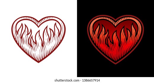 Stylized Vector Illustrations Burning Red Hearts Stock Vector (Royalty ...