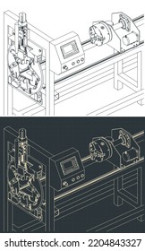 Stylized Vector Illustrations Isometric Blueprints Cnc Stock Vector ...